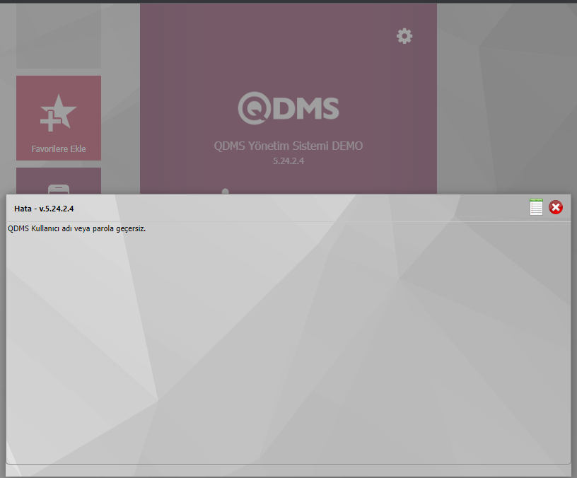 QDMS Giriş Hatası | Bimser