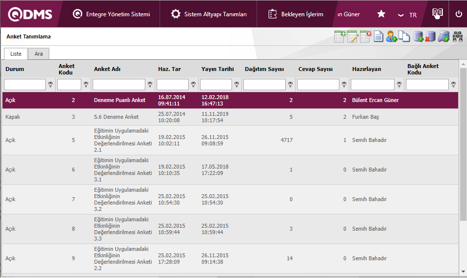 Anket İşlemleri | Bimser