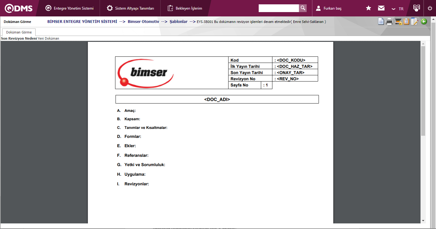 Sistem Altyapı Tanımları | Bimser