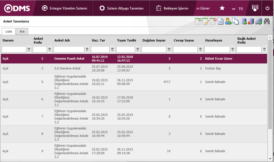 Anket İşlemleri | Bimser