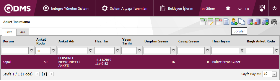 Anket İşlemleri | Bimser